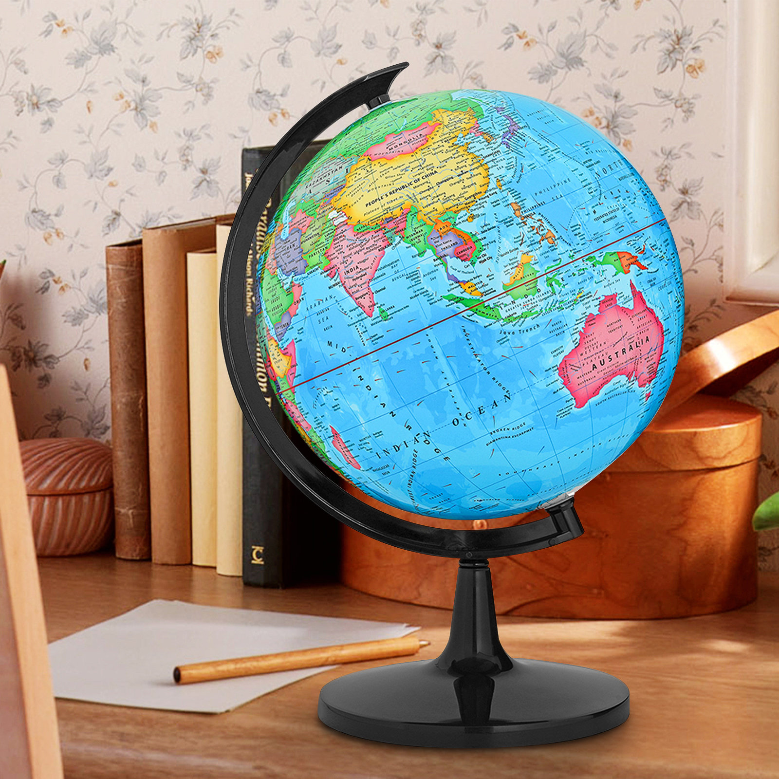 Red Barrel Studio® 13" Tabletop World Globe Desk Decoration, 360° Horizontal Rotation with Clear ...